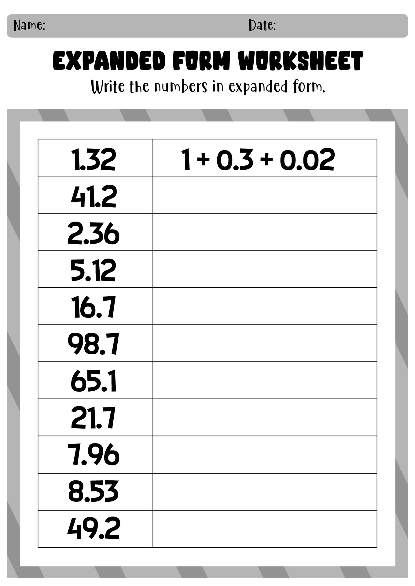 5 Best Images Of Write Decimals In Standard Form Worksheets Place