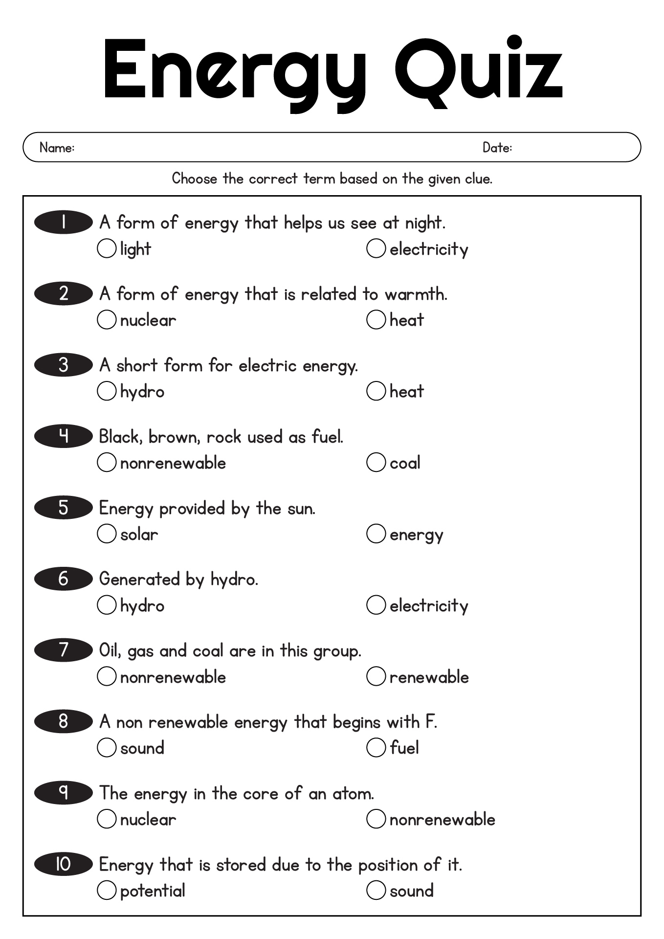 Free 3rd Grade Science Worksheets