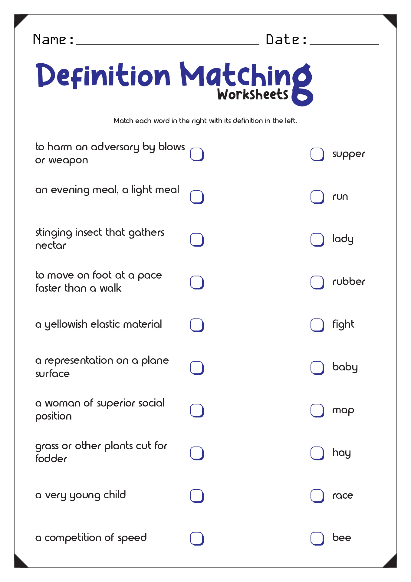 14 Best Images Of Matching Definitions To Words Worksheets 2nd Grade 