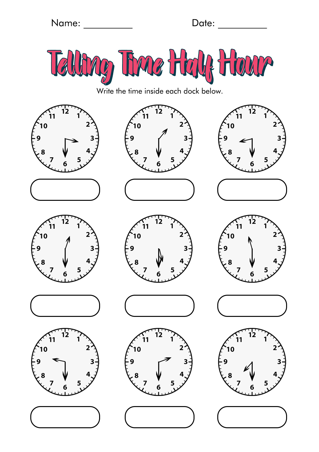 Time Worksheets Hour And Half Hour