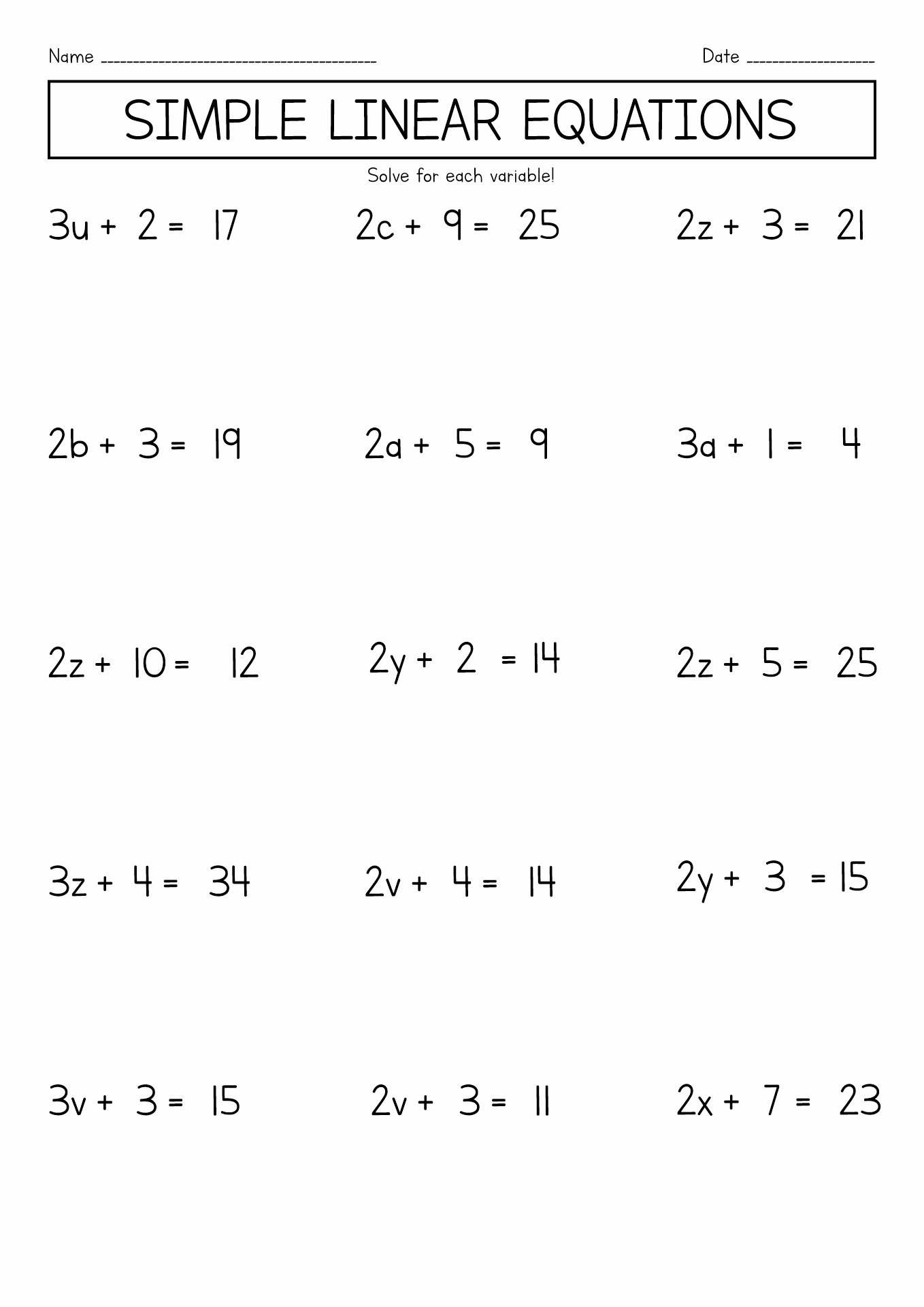 Math Worksheets For Pre Algebra