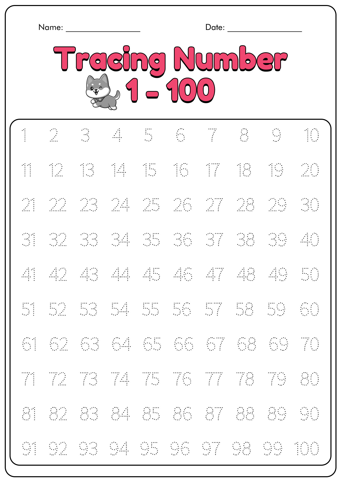12 Best Images Of Blank Kindergarten Numbers 1 100 Worksheets Blank 