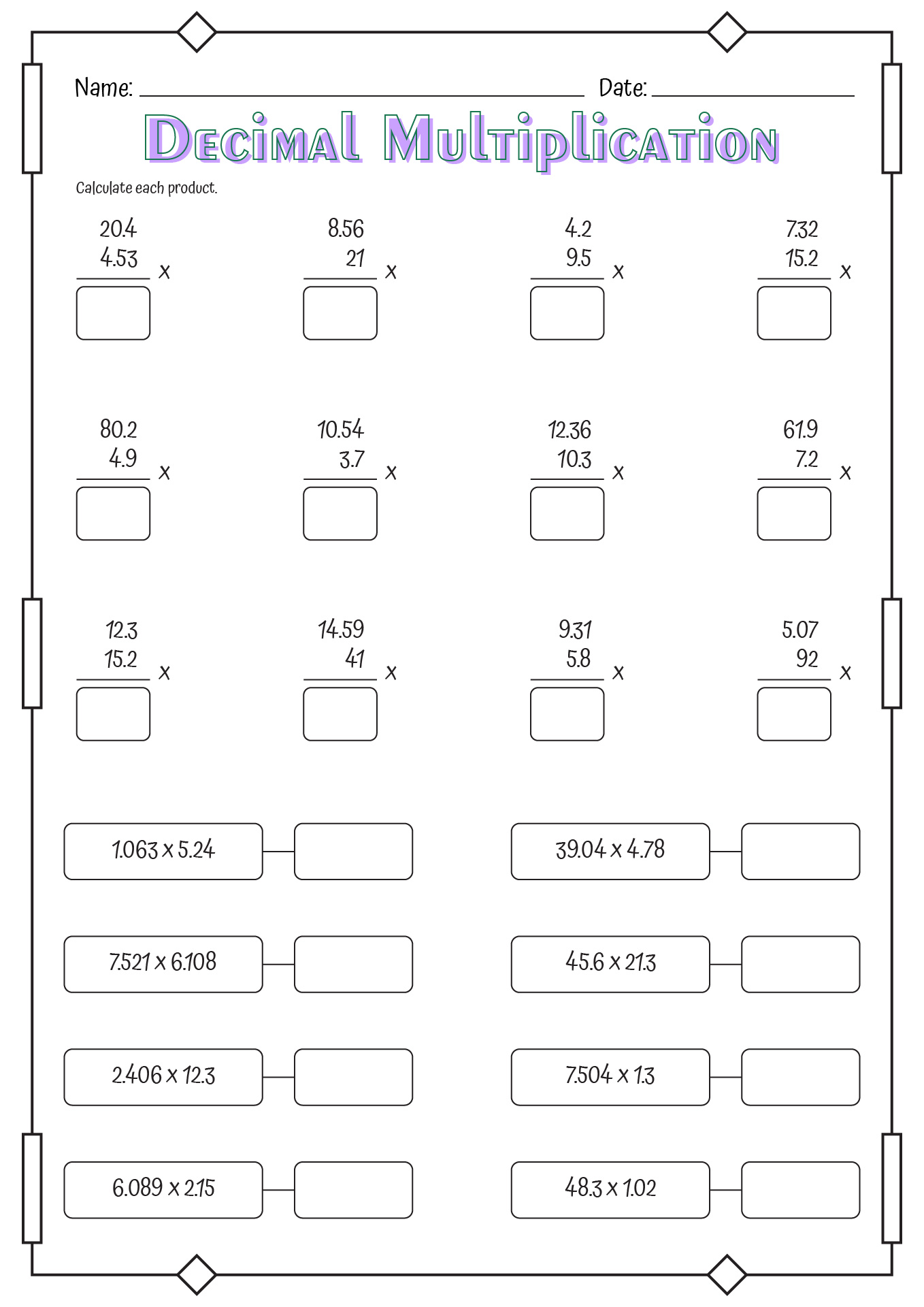 8 Best Images Of Multiplying Decimals Worksheet Multiplying Two 