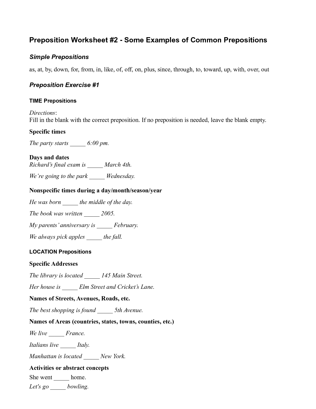 10 Best Images of Simple Preposition Worksheets - Free Preposition ... 10 Best Images of Simple Preposition Worksheets - Free Preposition ...