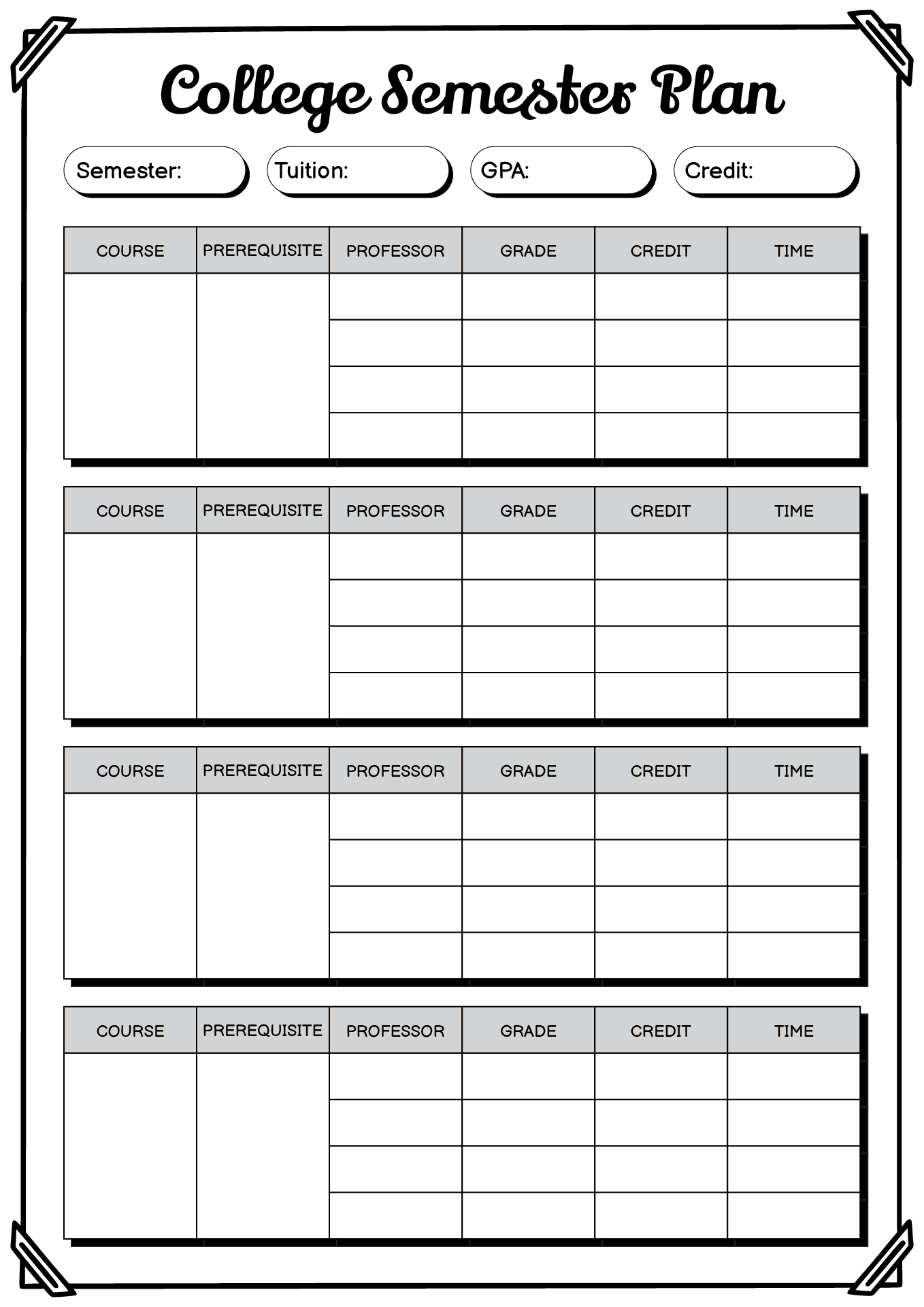 19 Best Images Of College Planning Worksheet College Semester Plan