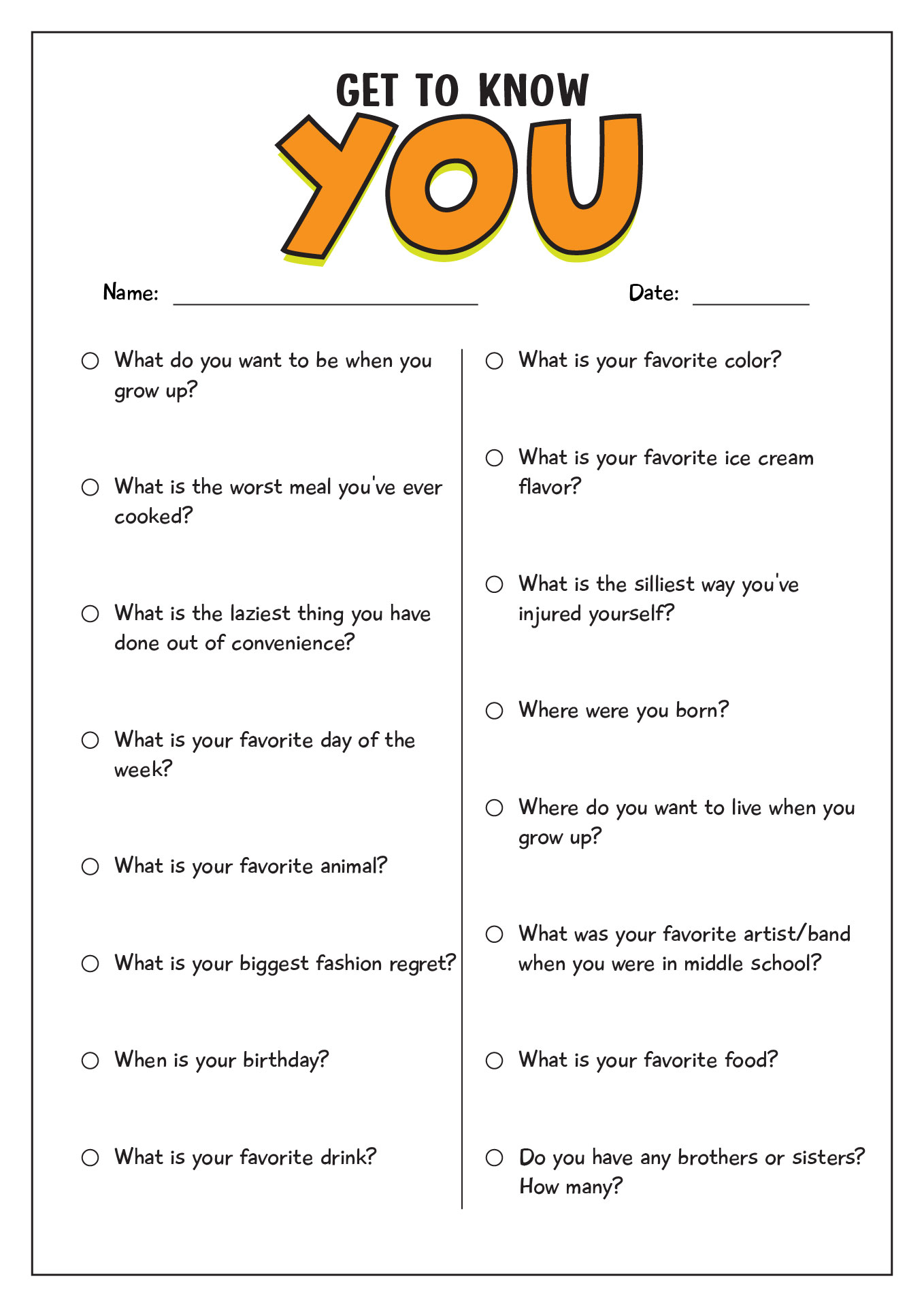 Getting To Know You Printable Getting To Know You Printable