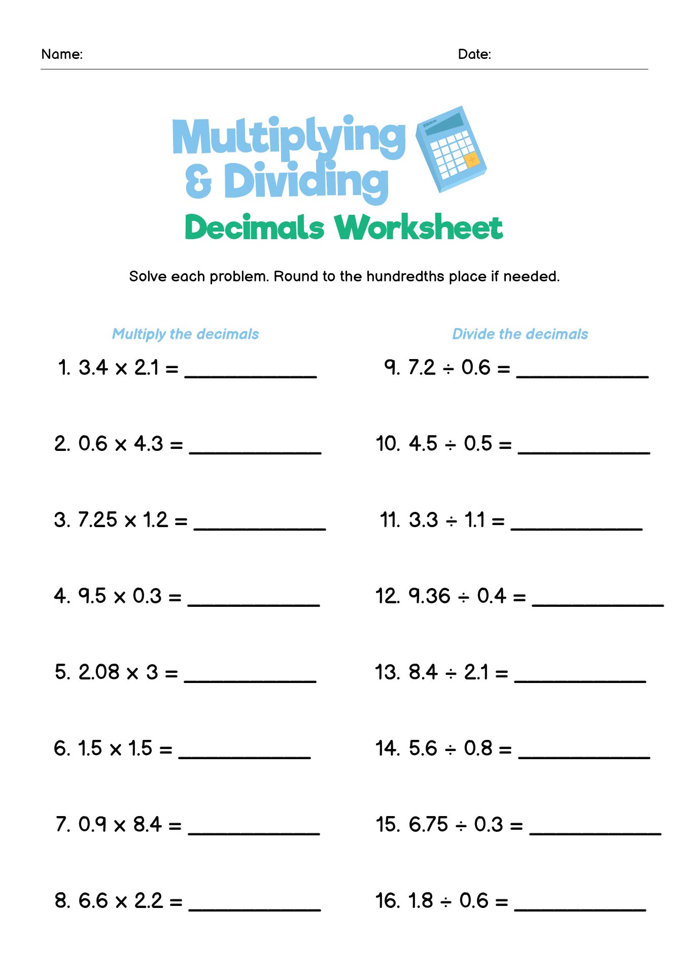 8 Best Images Of Dividing Decimals Worksheet Free Printable Decimal 