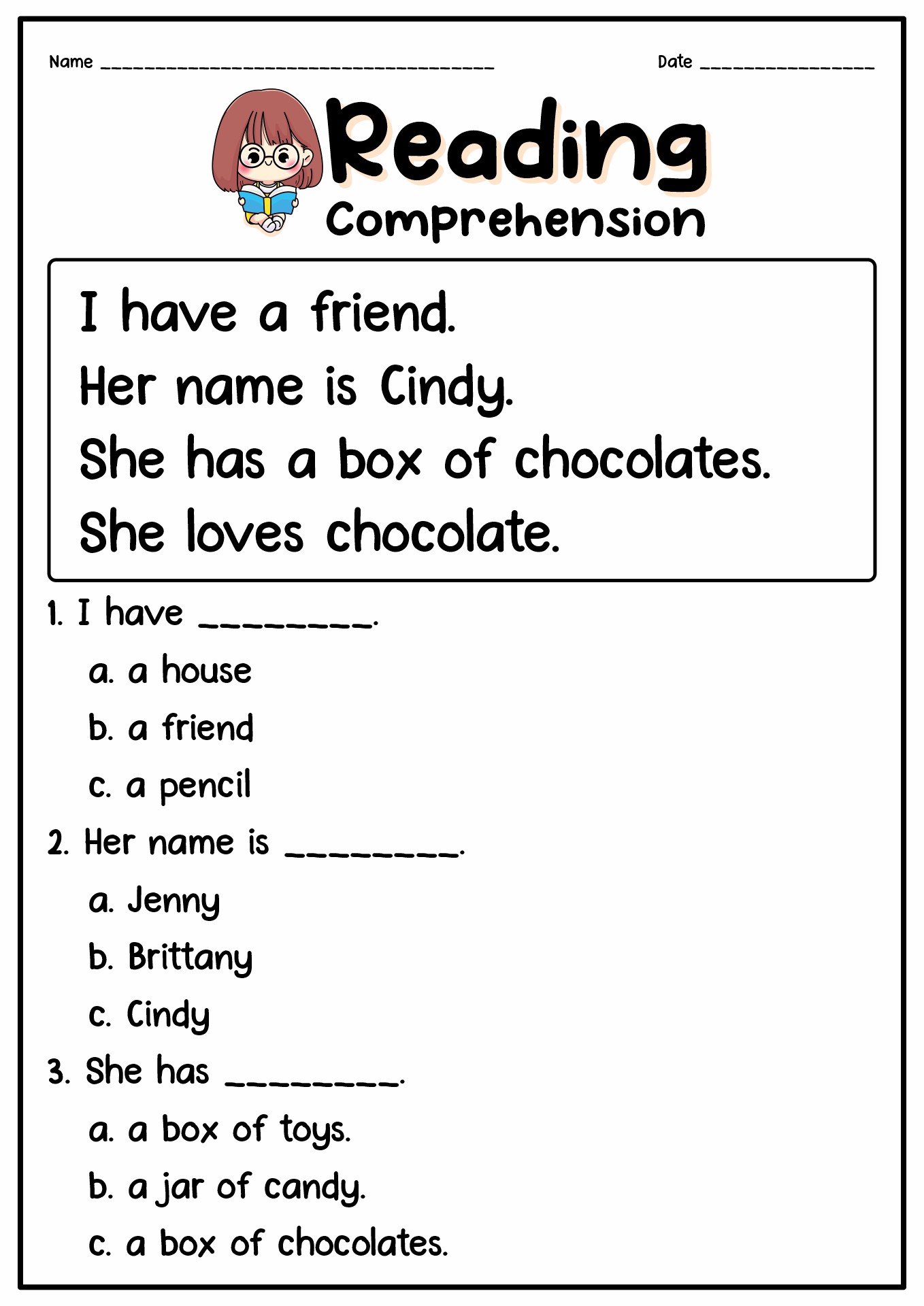 23 Free Printable Reading Comprehension Worksheets For Kindergarten 