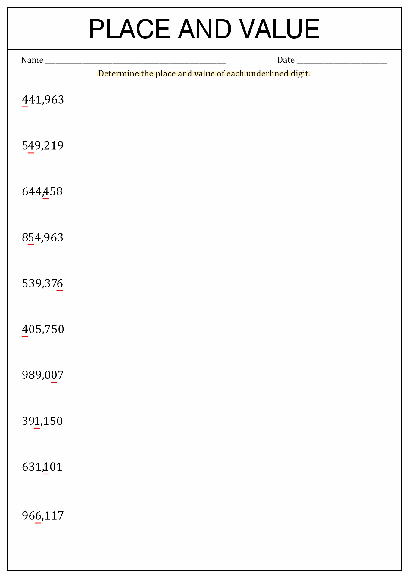 13 Best Images Of Blank Place Value Worksheets Place Value Chart With 