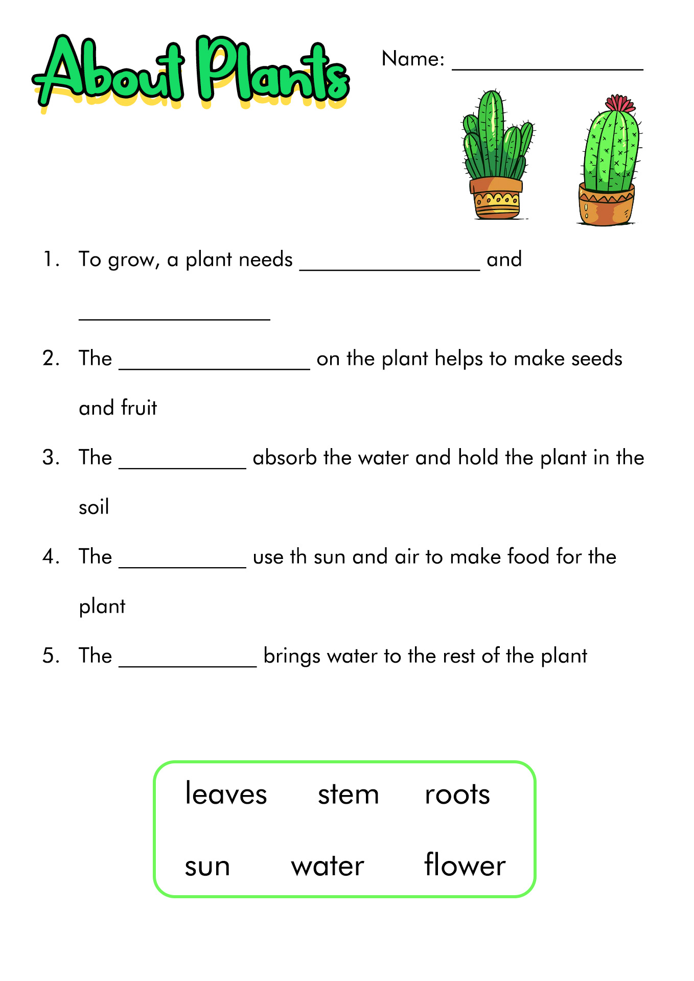 14 Best Images Of Plant Worksheets For Grade 1 Printable Plant Parts 