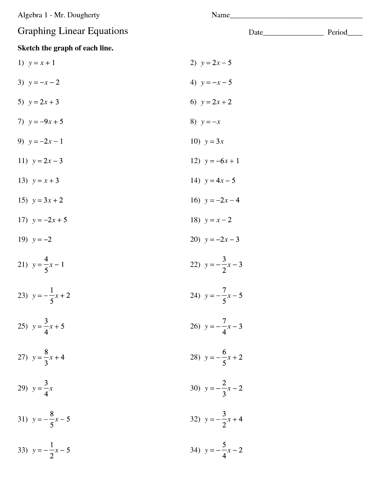 Worksheet With Answers On Linear Function