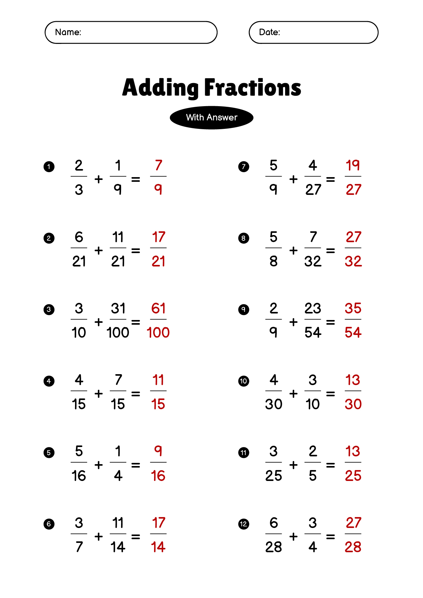 10 Best Images Of Adding Fractions Worksheets With Answer Key Adding 
