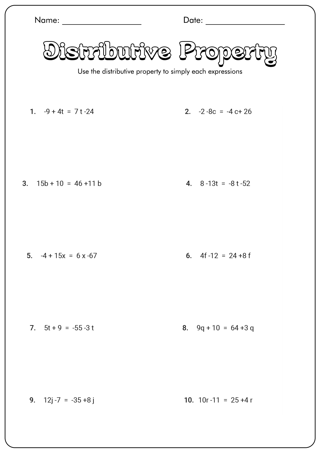 15 Best Images Of Distributive Property Worksheets Grade 7 Easy 