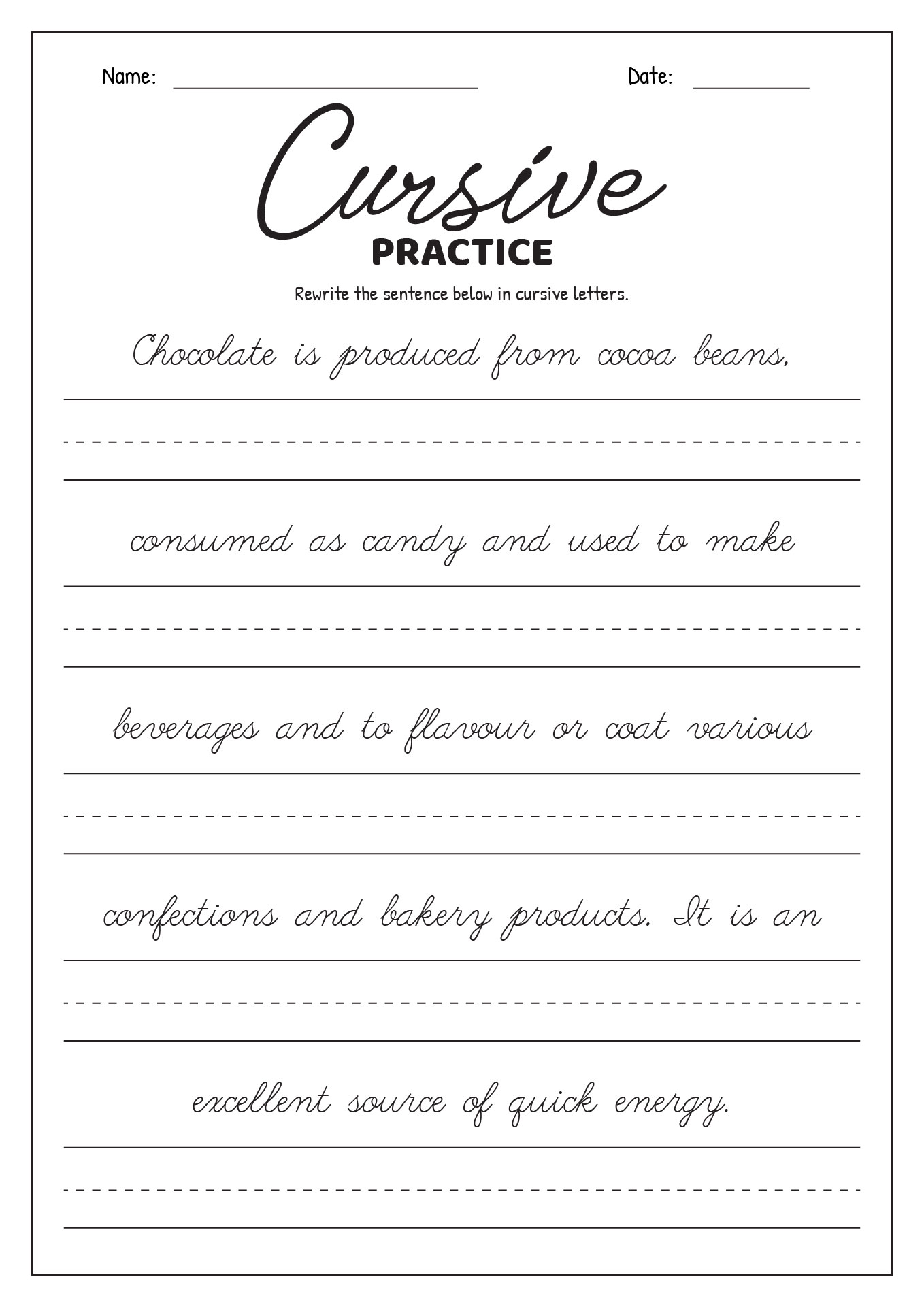 Printable Cursive Practice Sheets Pdf Printable Blank World