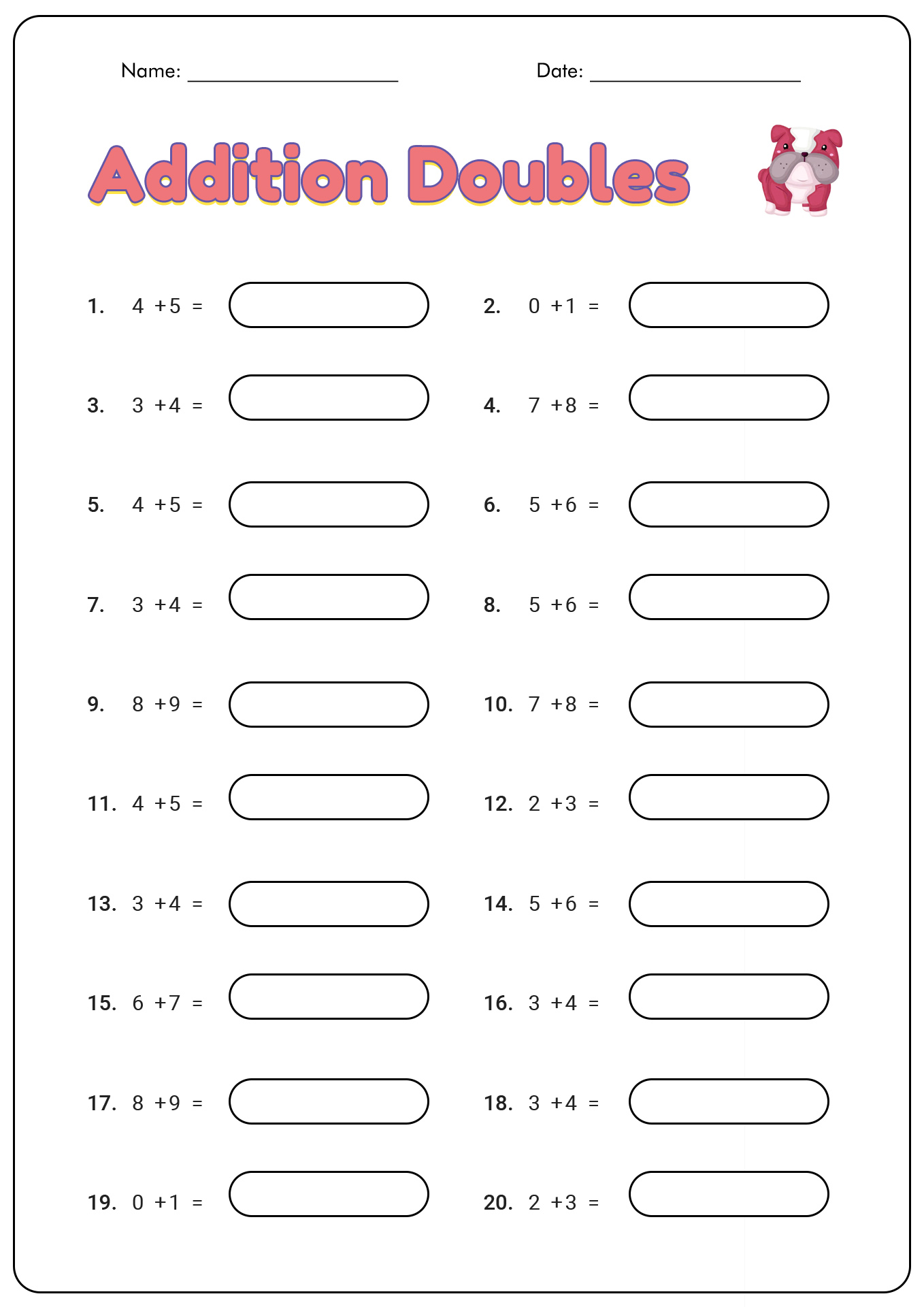 19 Best Images Of Doubles Fact Practice Worksheet Doubles Plus One 