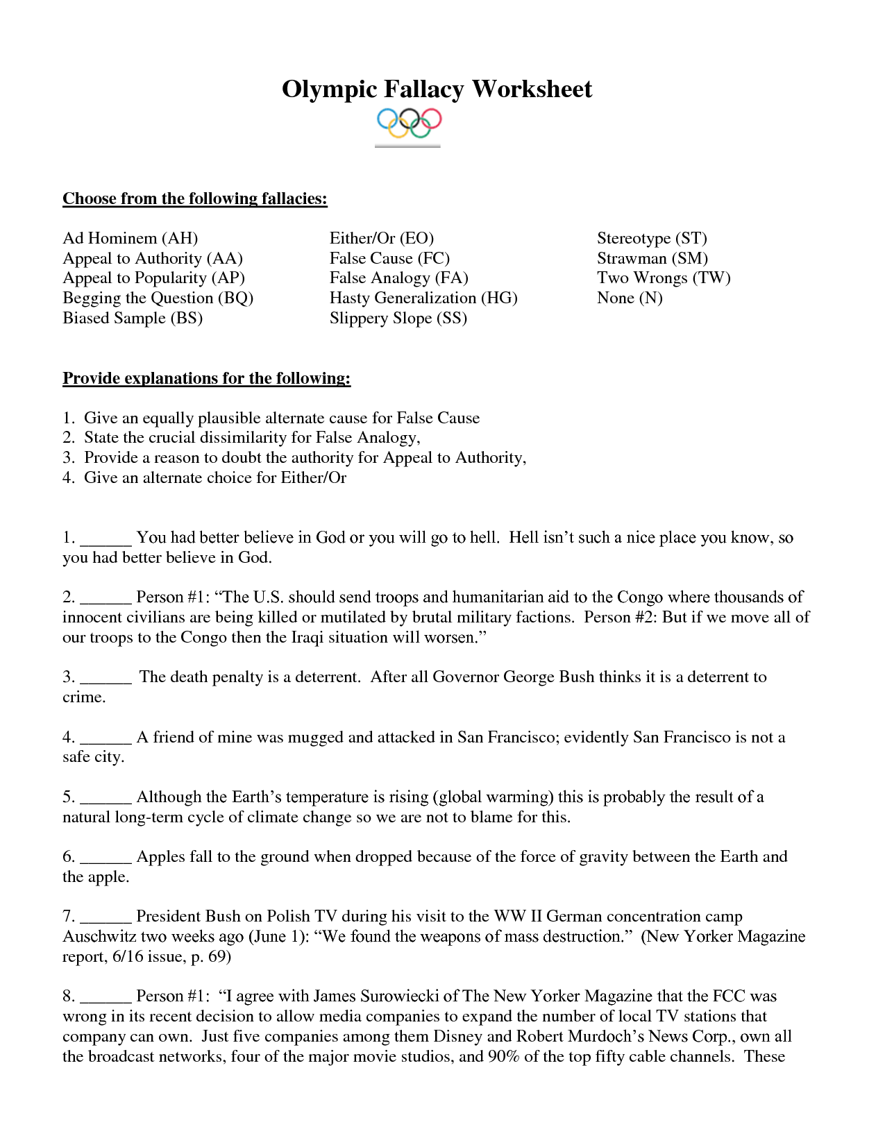 10 Best Images of Logical Fallacies Worksheet - Logical Fallacies ... 10 Best Images of Logical Fallacies Worksheet - Logical Fallacies ...