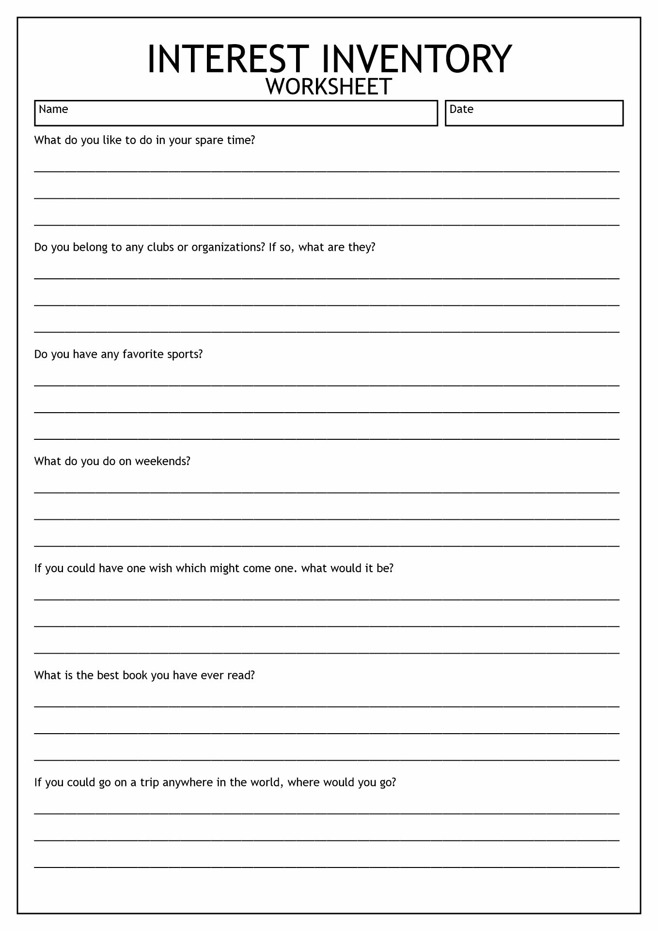 Printable Career Interest Inventory Printable Career Interest Inventory