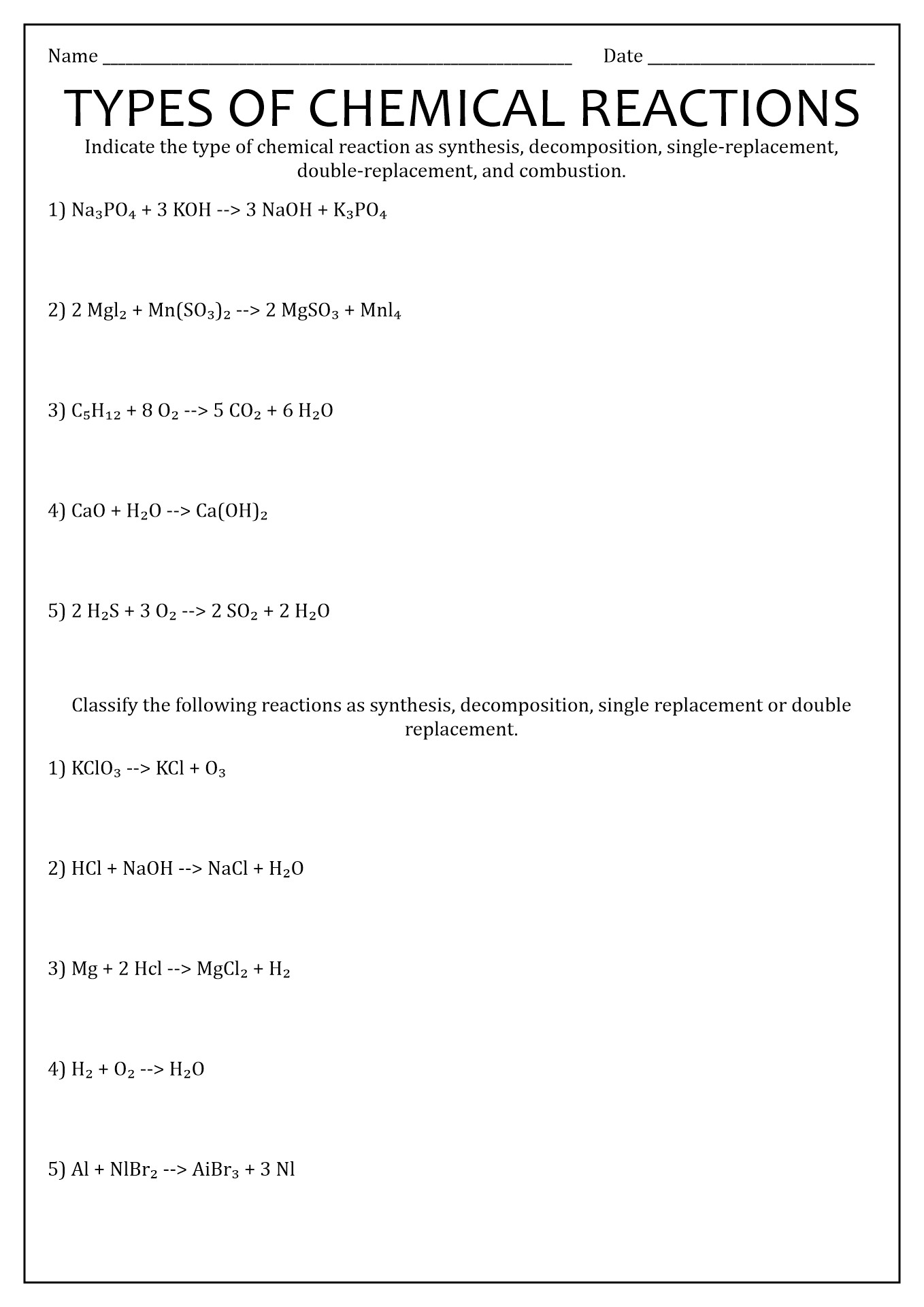 16 Best Images Of Types Chemical Reactions Worksheets Answers Types 