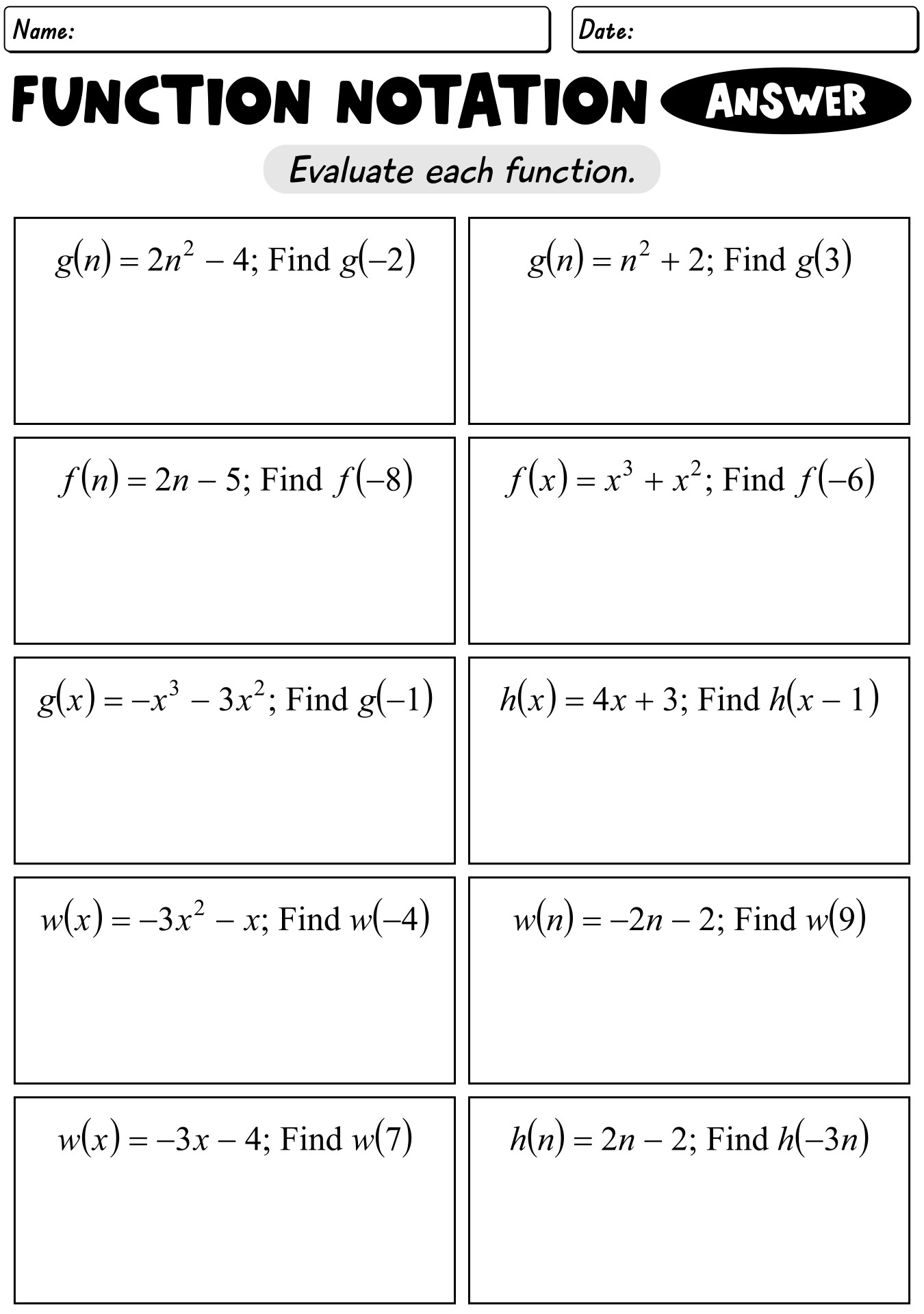 12 Best Images Of Function Notation Algebra Worksheets Function