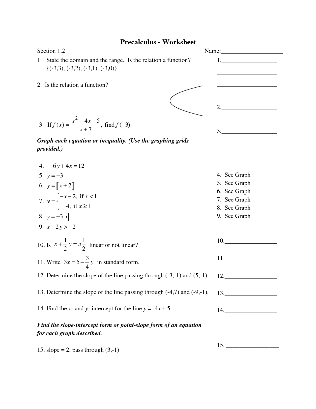 Grade 10 Pre Calculus Worksheets Grade 10 Pre Calculus Worksheets