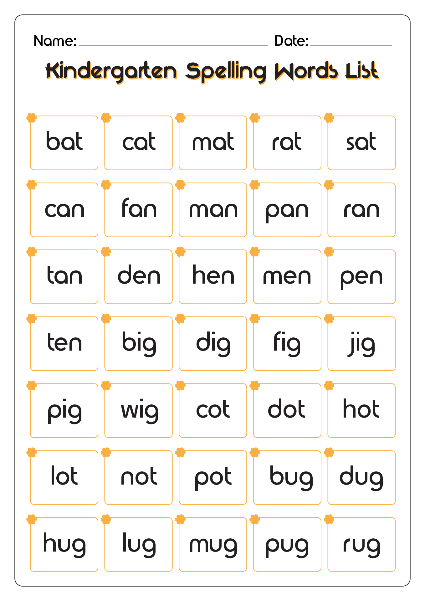 Spelling Words Worksheet