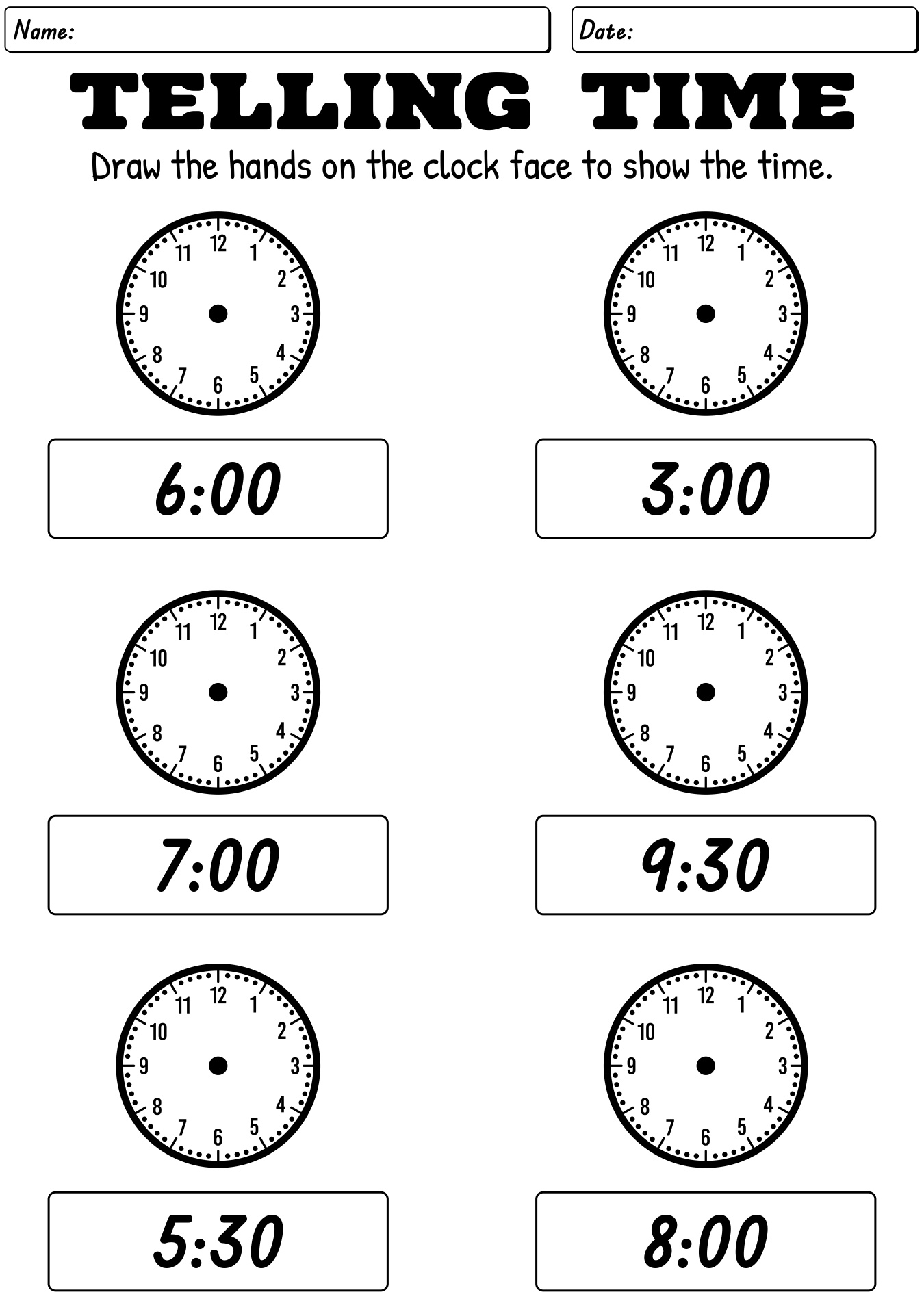 Kindergarten Clock Worksheet Printables