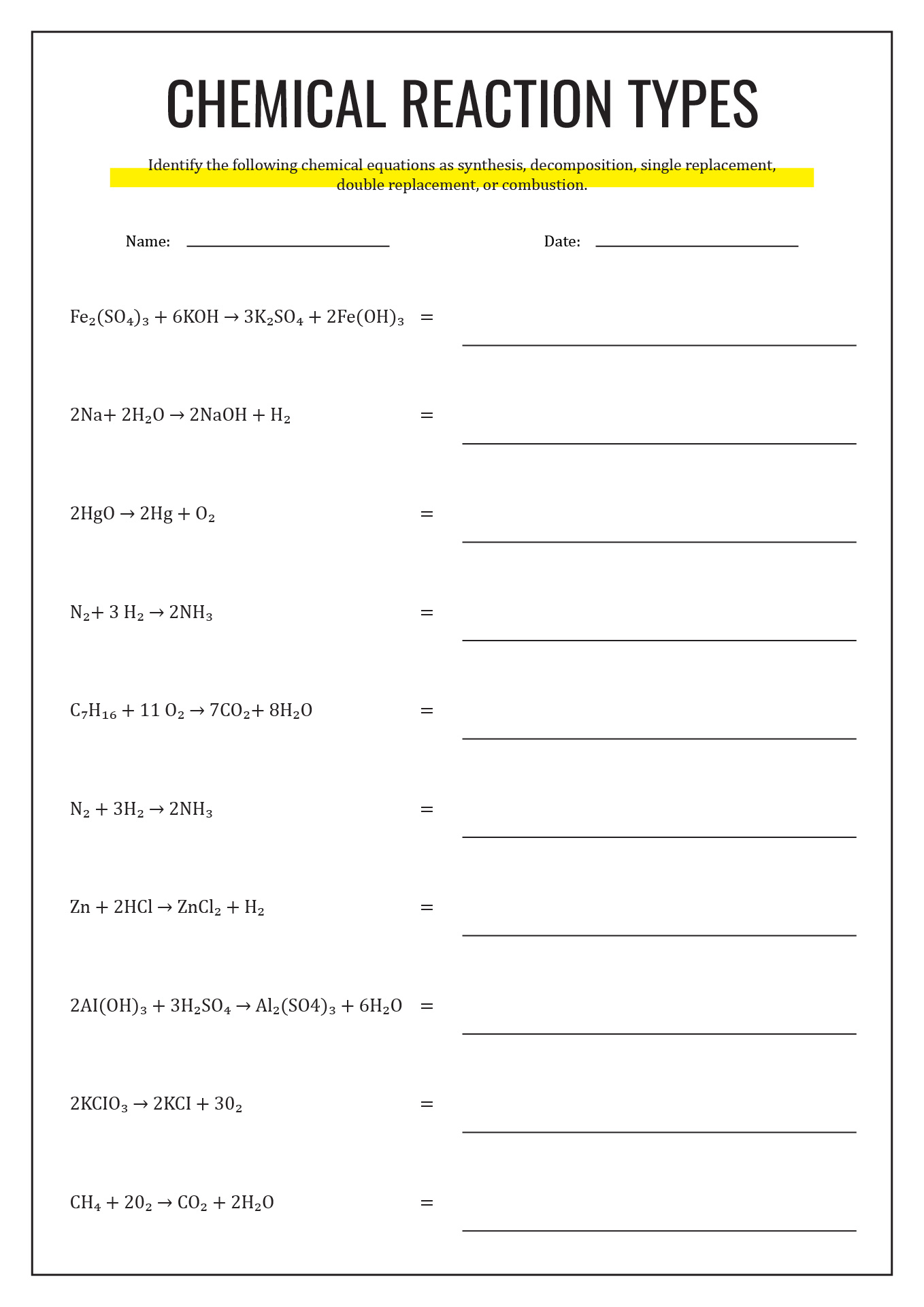 14 Best Images Of Balancing Chemical Reactions Worksheet Chemical 