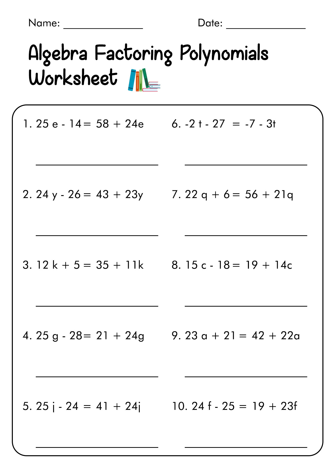 10 Best Images Of Factoring Polynomials Practice Worksheet And Answers