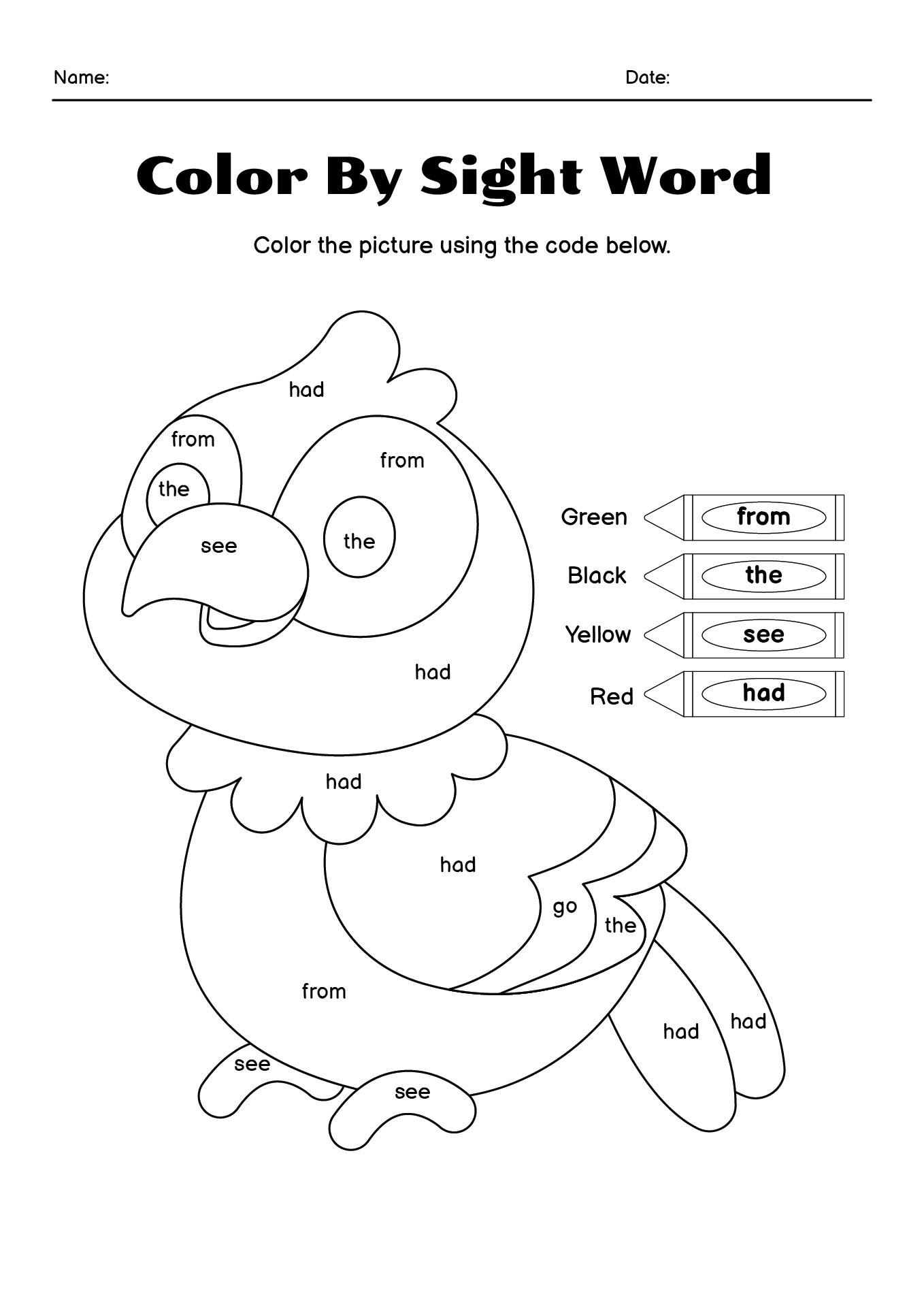14 Best Images Of Color Words Worksheet 1st Grade Color By Sight Word 