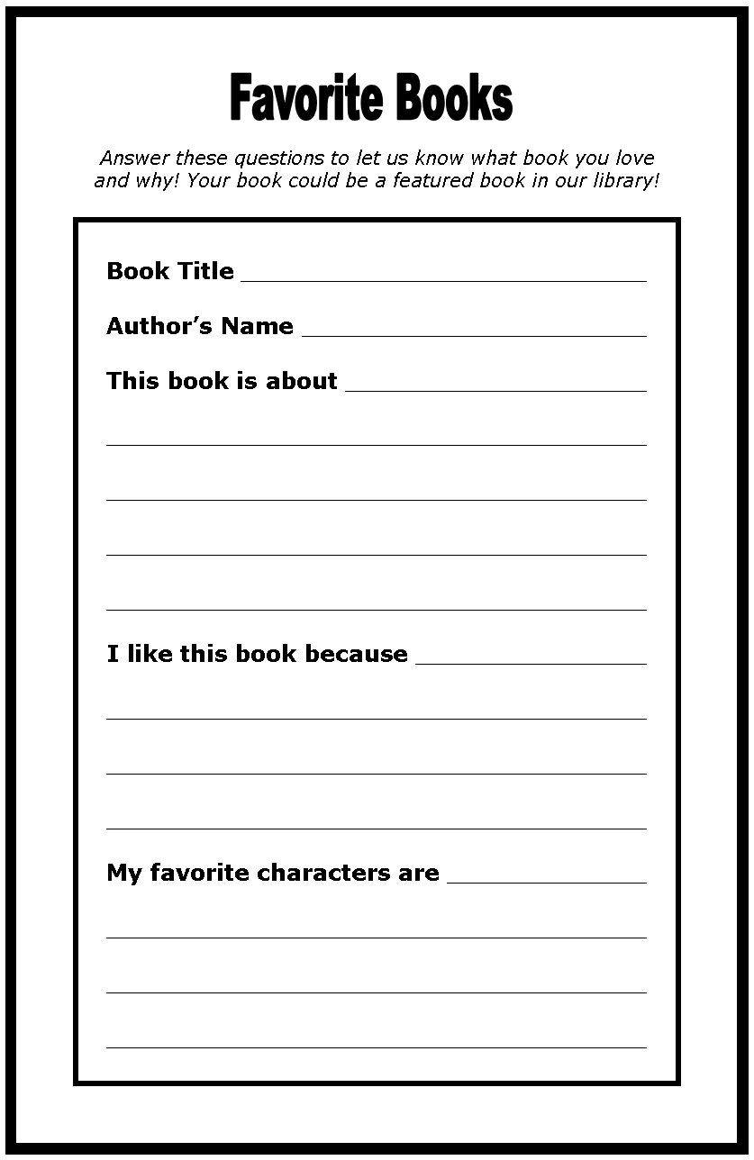 9 Best Images of Favorite Book Worksheet - My Favorite Book Worksheet ... 9 Best Images of Favorite Book Worksheet - My Favorite Book Worksheet ...