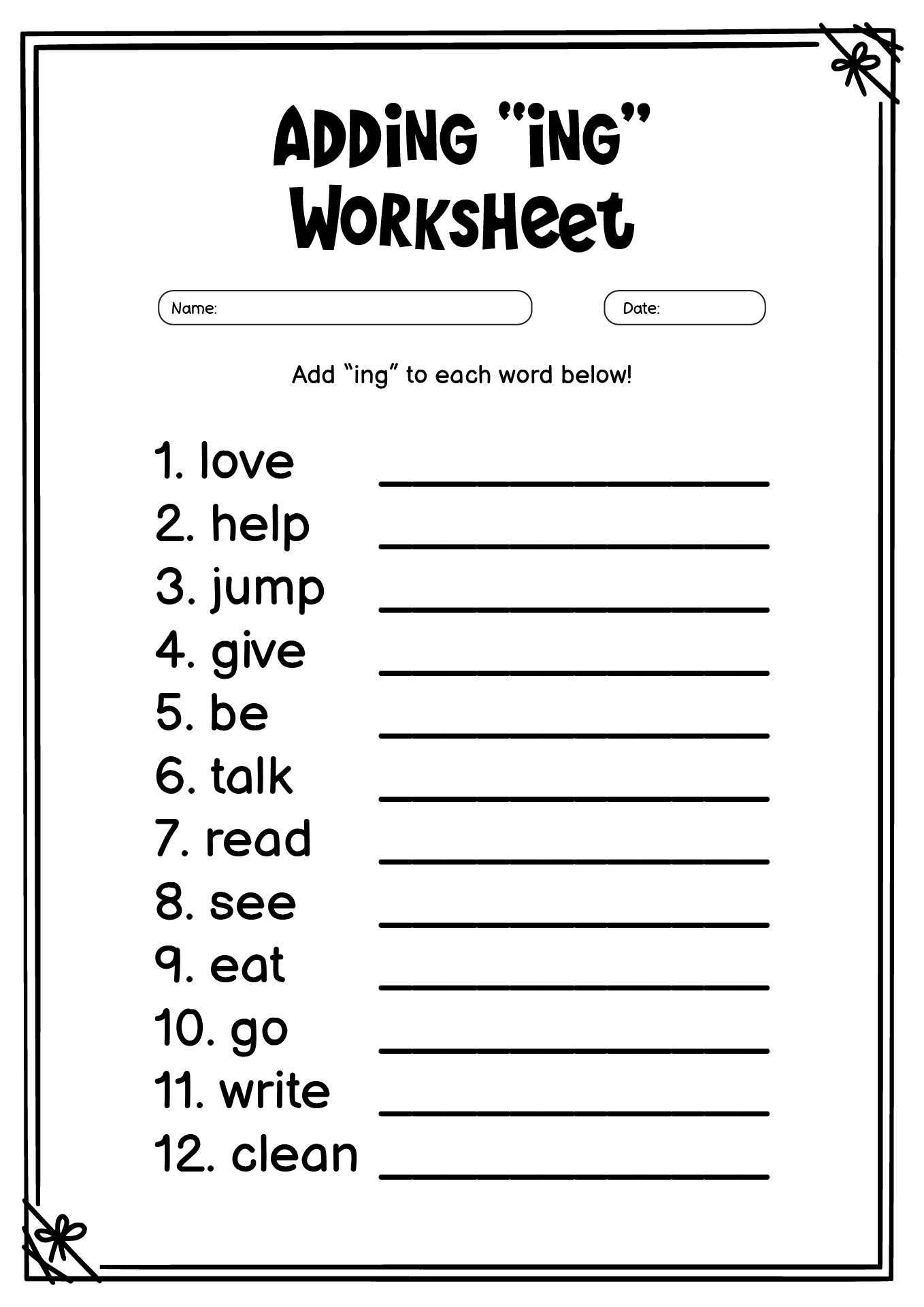 Adding Ing And Ed To Words Worksheets