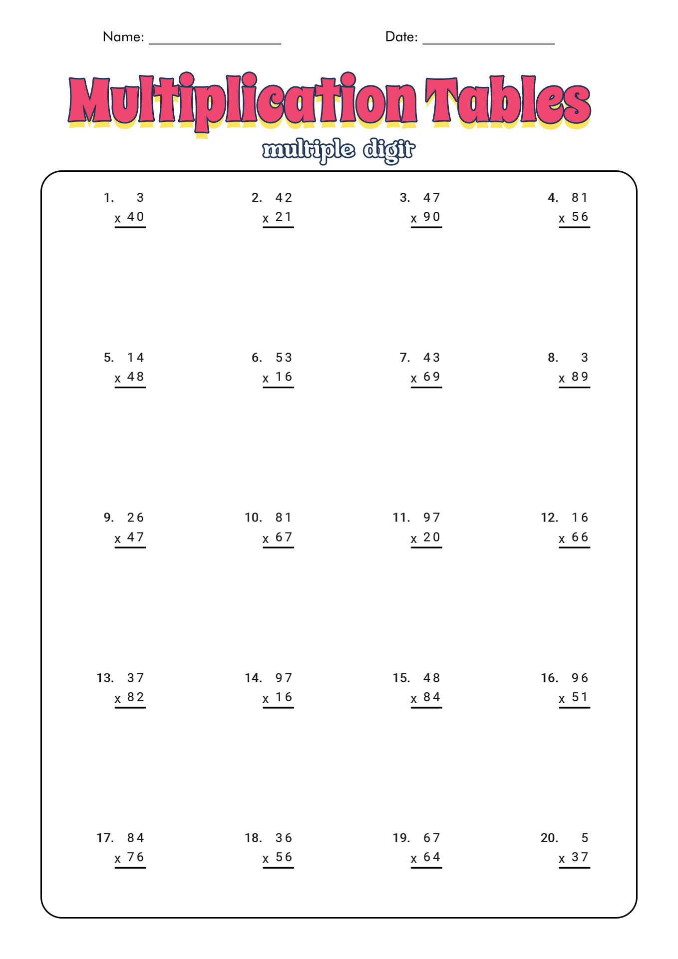 Math Multiplication Worksheets