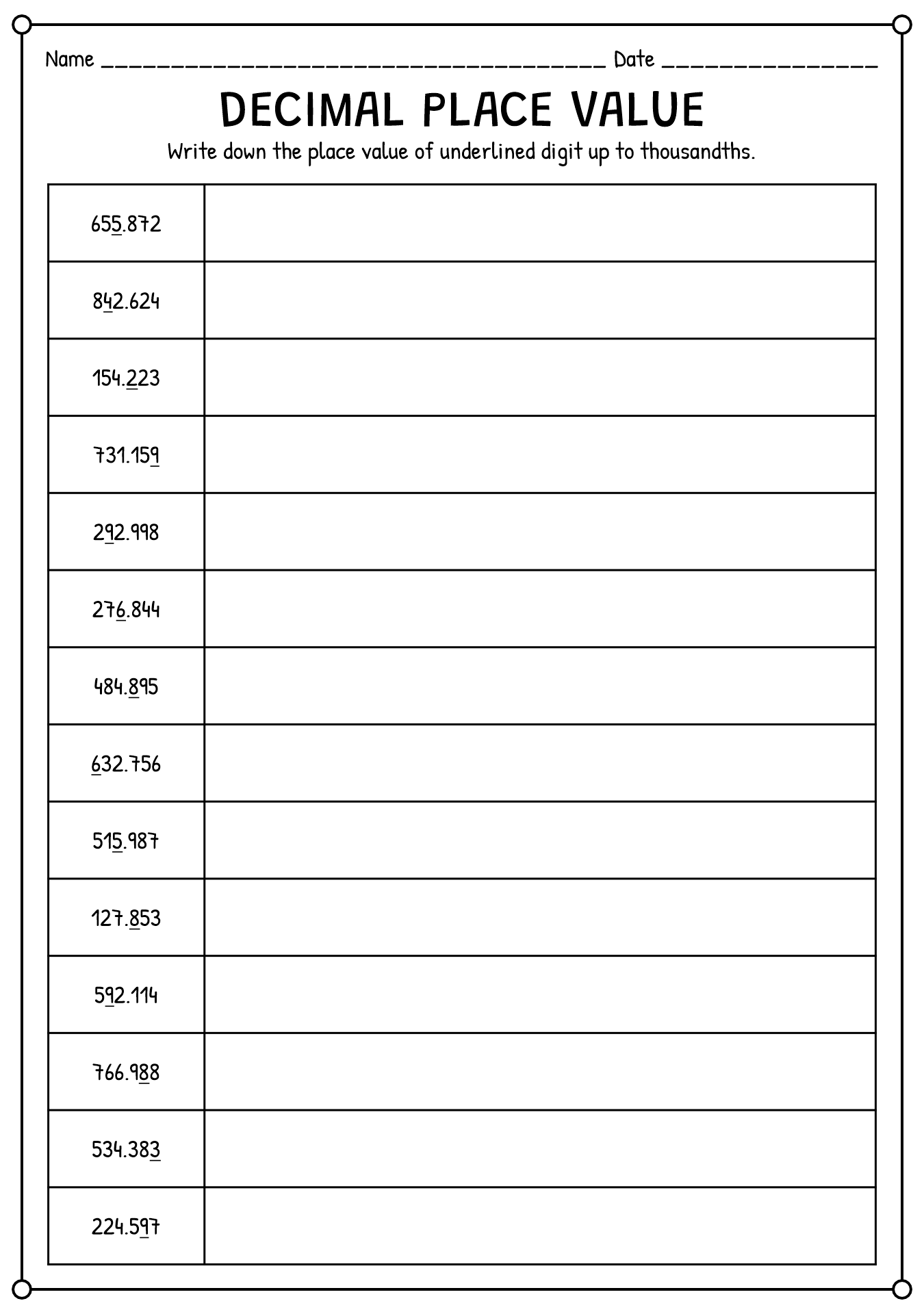 10 Best Images Of Decimal Place Value Expanded Form Worksheets 3rd 