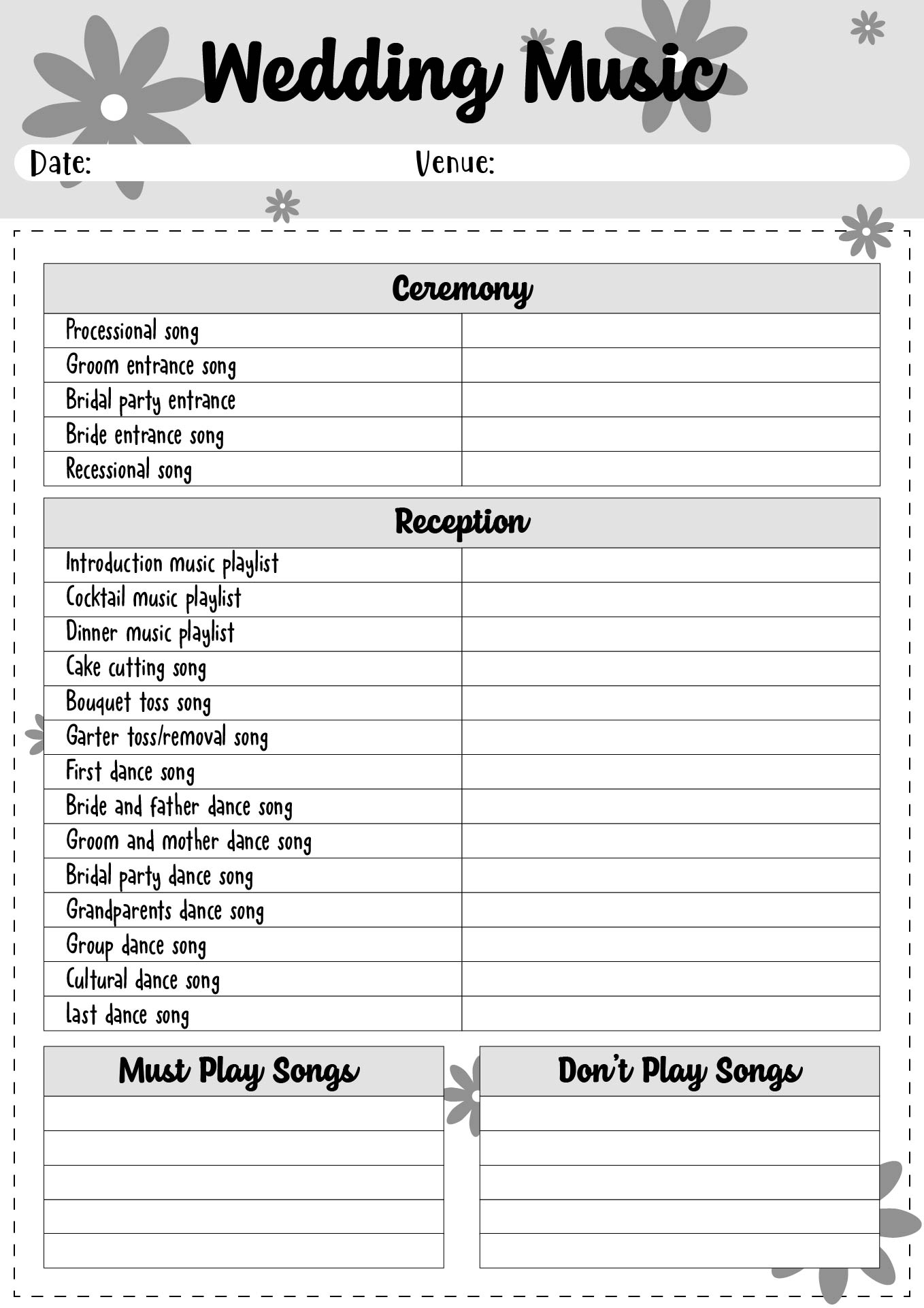 14 Best Images Of Wedding Reception Worksheet DJ Wedding Worksheet 
