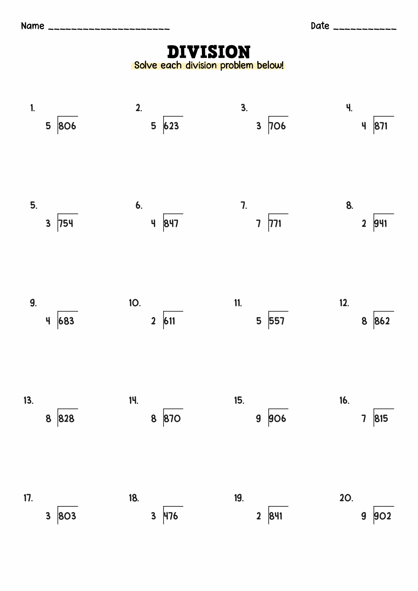 Division For Fourth Graders