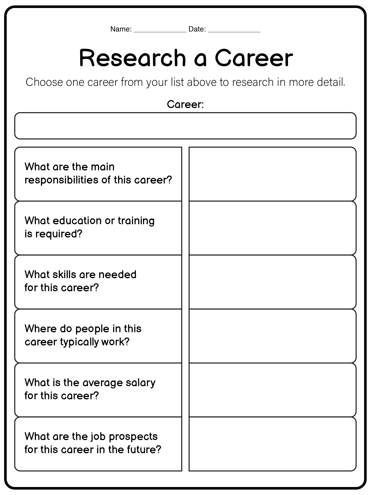 16 My Career Worksheet Free PDF At Worksheeto
