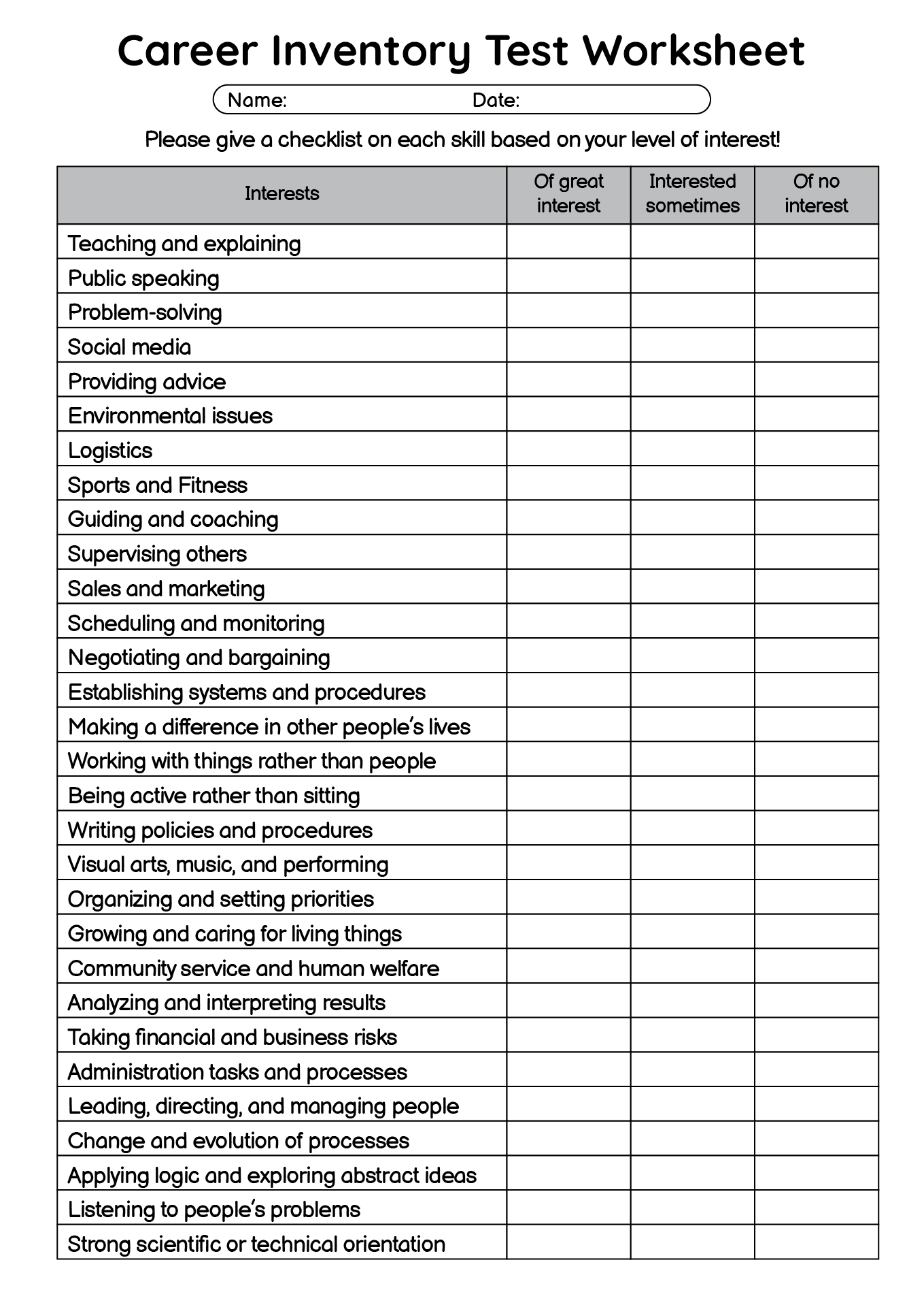 11 Career Assessment Worksheet Free PDF At Worksheeto 11 Career Assessment Worksheet Free PDF At Worksheeto
