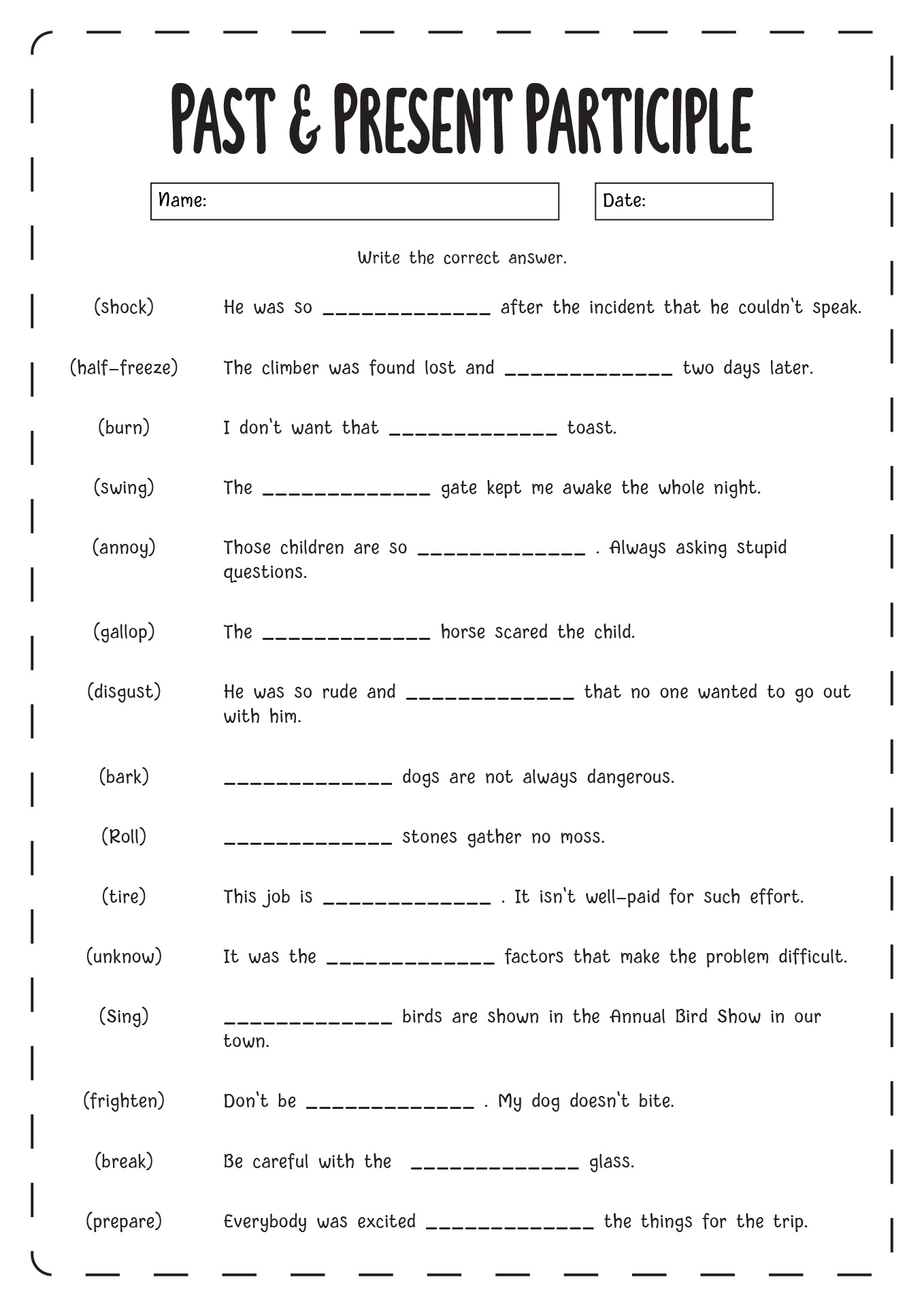 Present Participle Worksheets Present Participle Worksheets