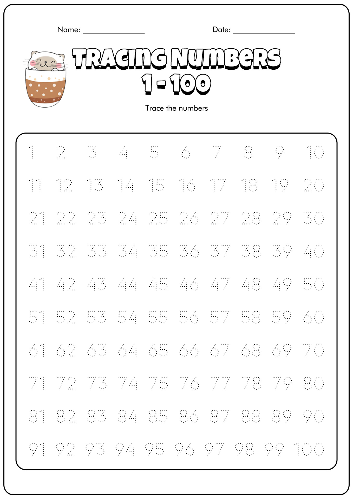 14 Blank Kindergarten Numbers 1 100 Worksheets Free PDF At Worksheeto
