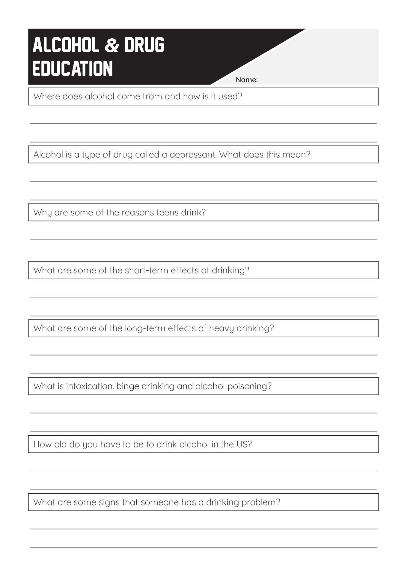 Addiction Worksheets