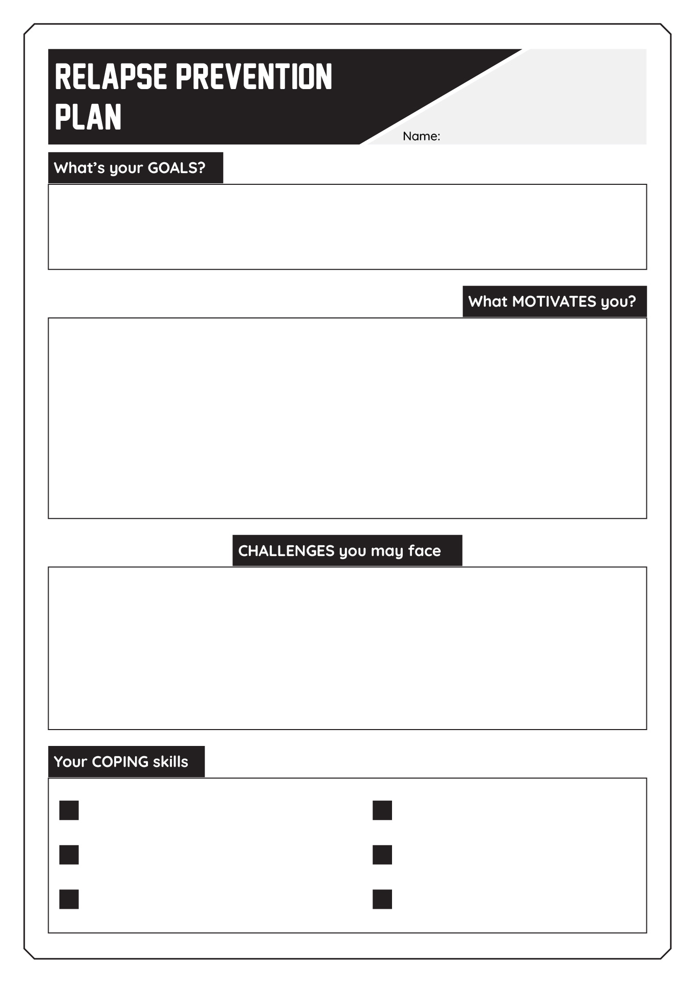 Printable Relapse Prevention Worksheets