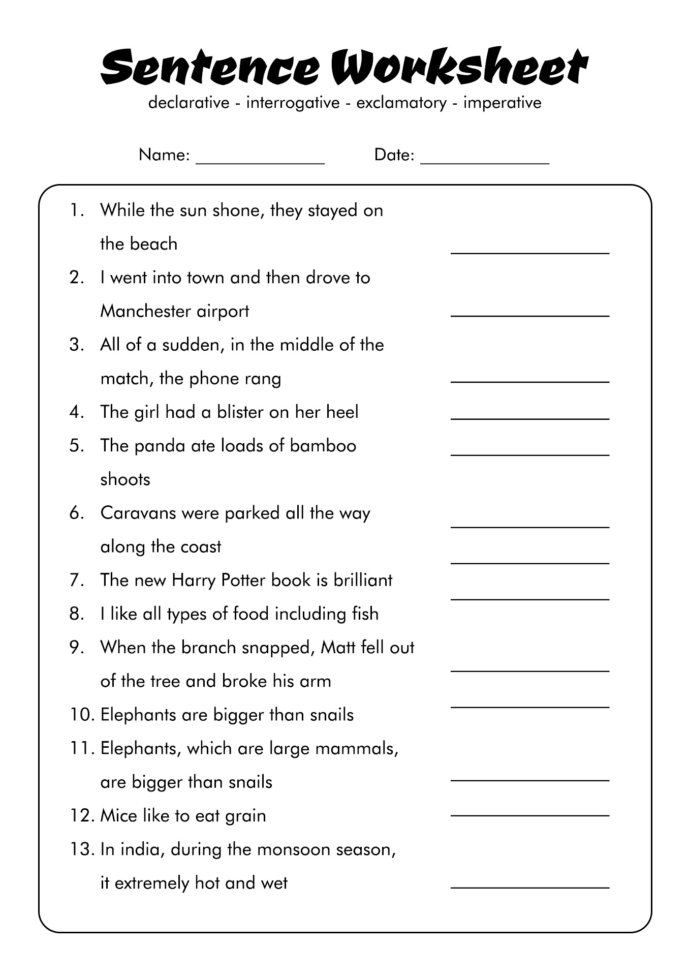 18 4 Types Of Sentences Worksheets Free PDF At Worksheeto