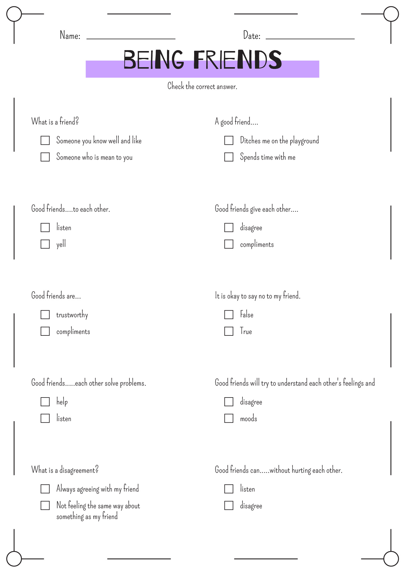 13 Friendship Printable Worksheets For Preschool Free PDF At
