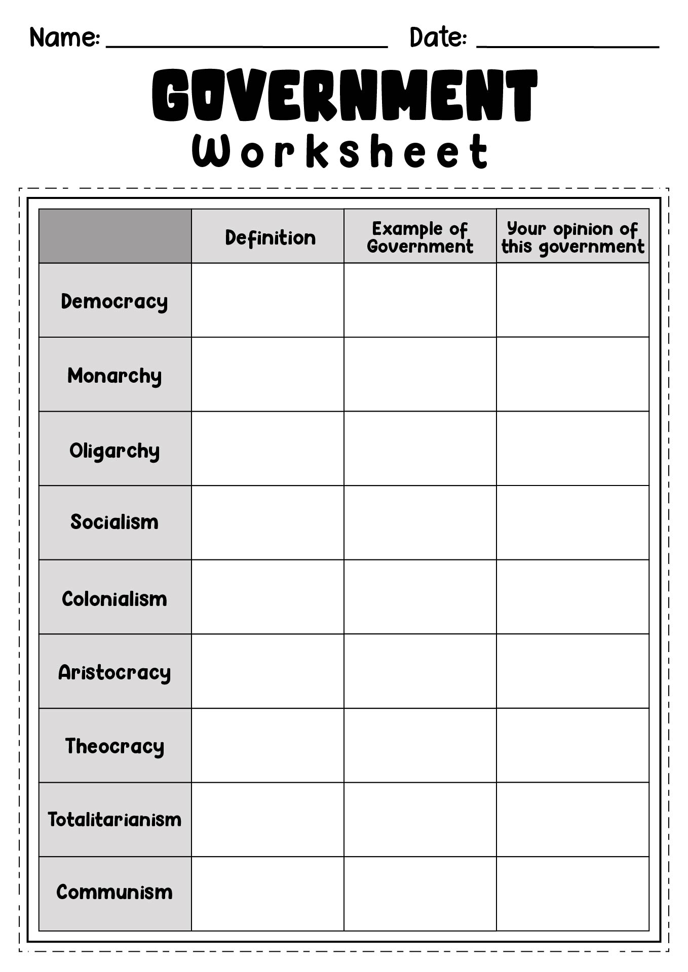 15 Different Types Of Government Worksheet Worksheeto