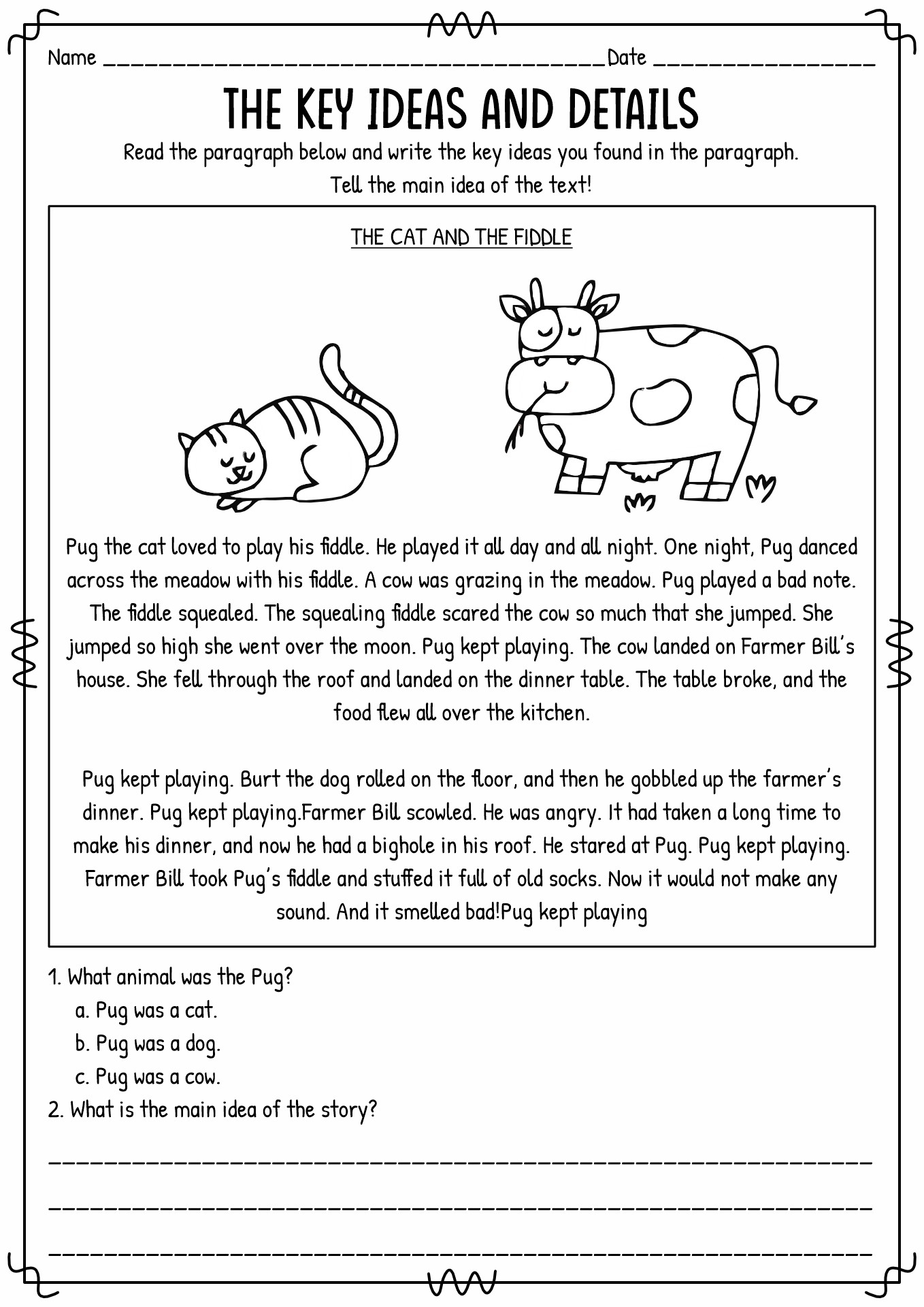 1st Grade Main Idea Printable 1st Grade Main Idea Printable