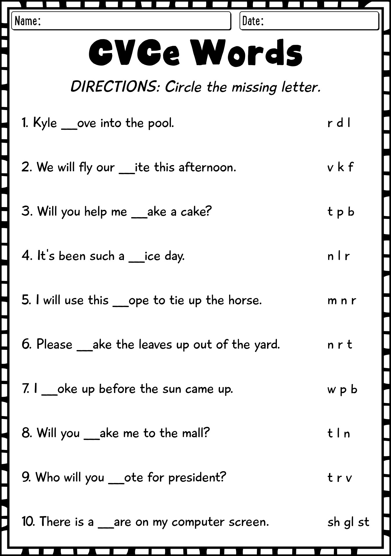 20 CVCe Worksheets For First Grade Worksheeto 20 CVCe Worksheets For First Grade Worksheeto