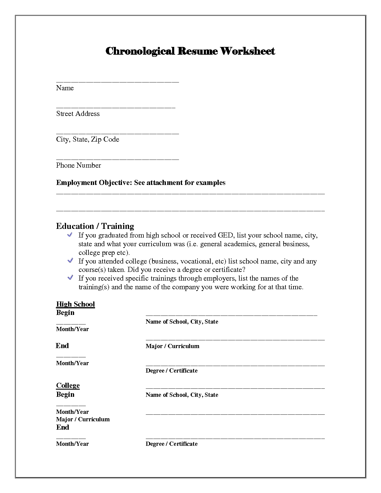 13 Simple Resume Worksheet - Free PDF at worksheeto.com 13 Simple Resume Worksheet - Free PDF at worksheeto.com