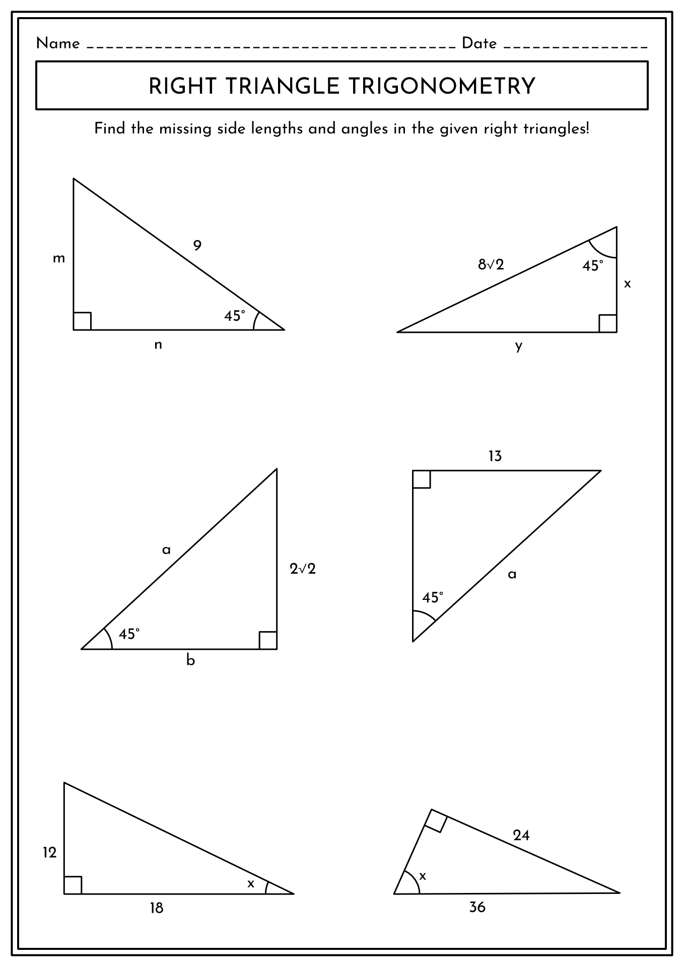 Trigonometry Of Right Triangles Worksheet Planner Hexagon