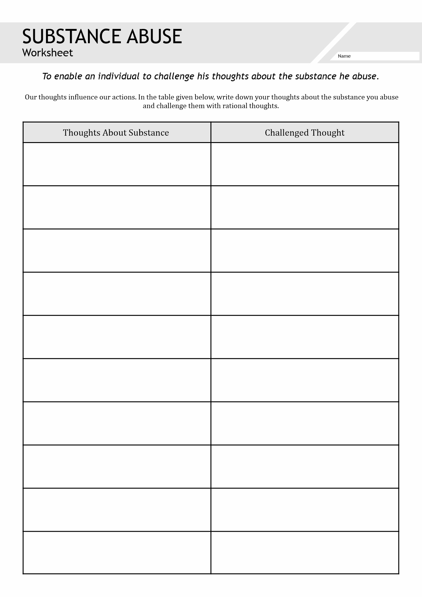 Printable Substance Abuse Worksheets