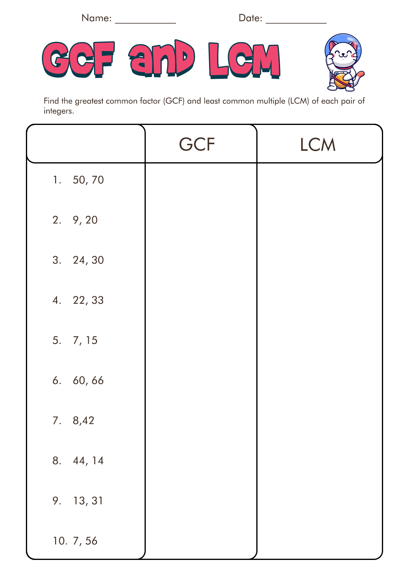 Find The Gcf Worksheet